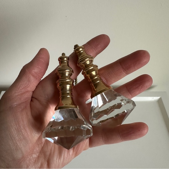 Accents | 2 Crystal Fan Pulls Faceted Glass Prisms Chain Brass Vintage ...